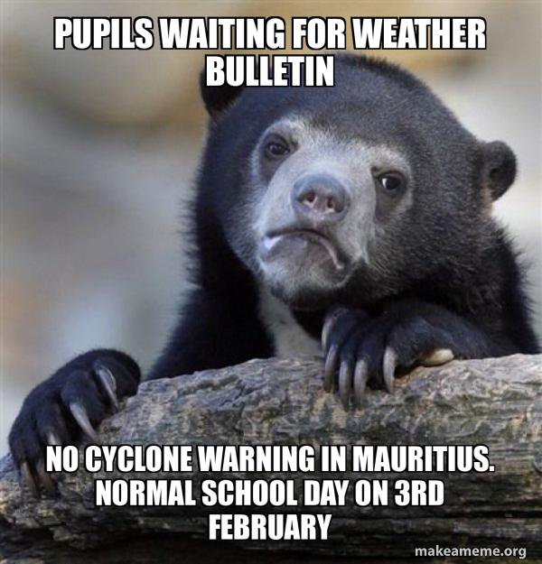 Pupils waiting for weather bulletin No cyclone warning in Mauritius ...