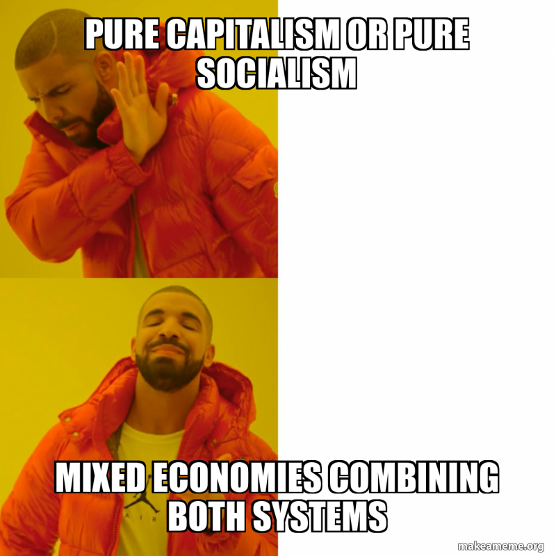 Pure capitalism OR pure socialism Mixed economies combining both ...