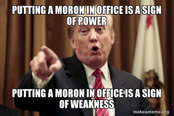 Putting a moron in office is a sign of power PUTTING A MORON IN OFFICE ...
