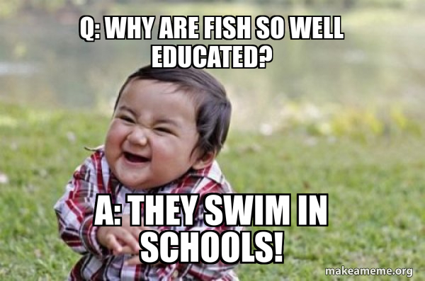 Q: Why are fish so well educated? A: They swim in schools! - Evil ...