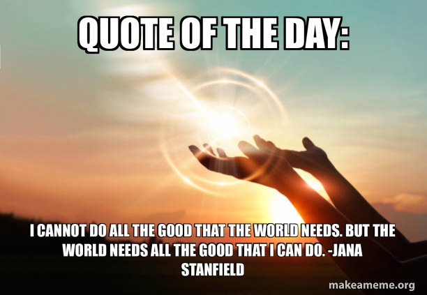 quote of the day: I cannot do all the good that the world needs. But ...
