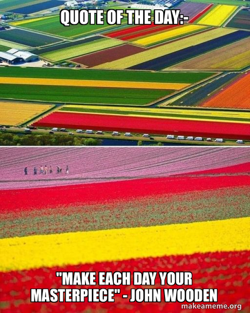 QUOTE OF THE DAY:­ "Make each day your masterpiece" - John Wooden Meme ...