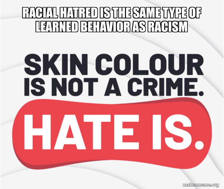 racial hatred is the same type of learned behavior as racism Meme Generator