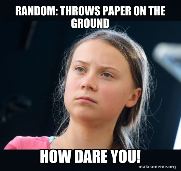 random: throws paper on the ground How dare you! - Greta Thunberg Meme ...