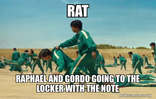 Rat Raphael and Gordo going to the locker with the note - Squid Game ...