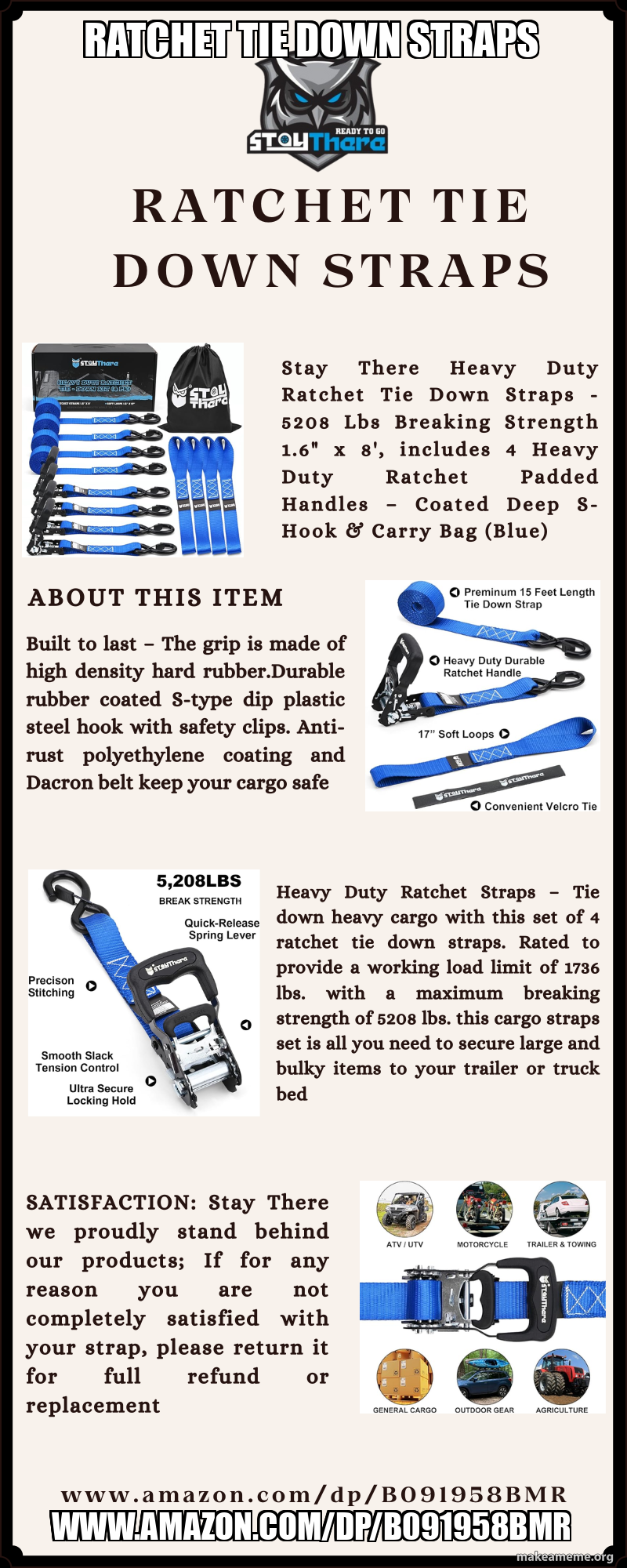 Ratchet Tie Down Straps www.amazon.com/dp/B091958BMR - Keep your cargo ...