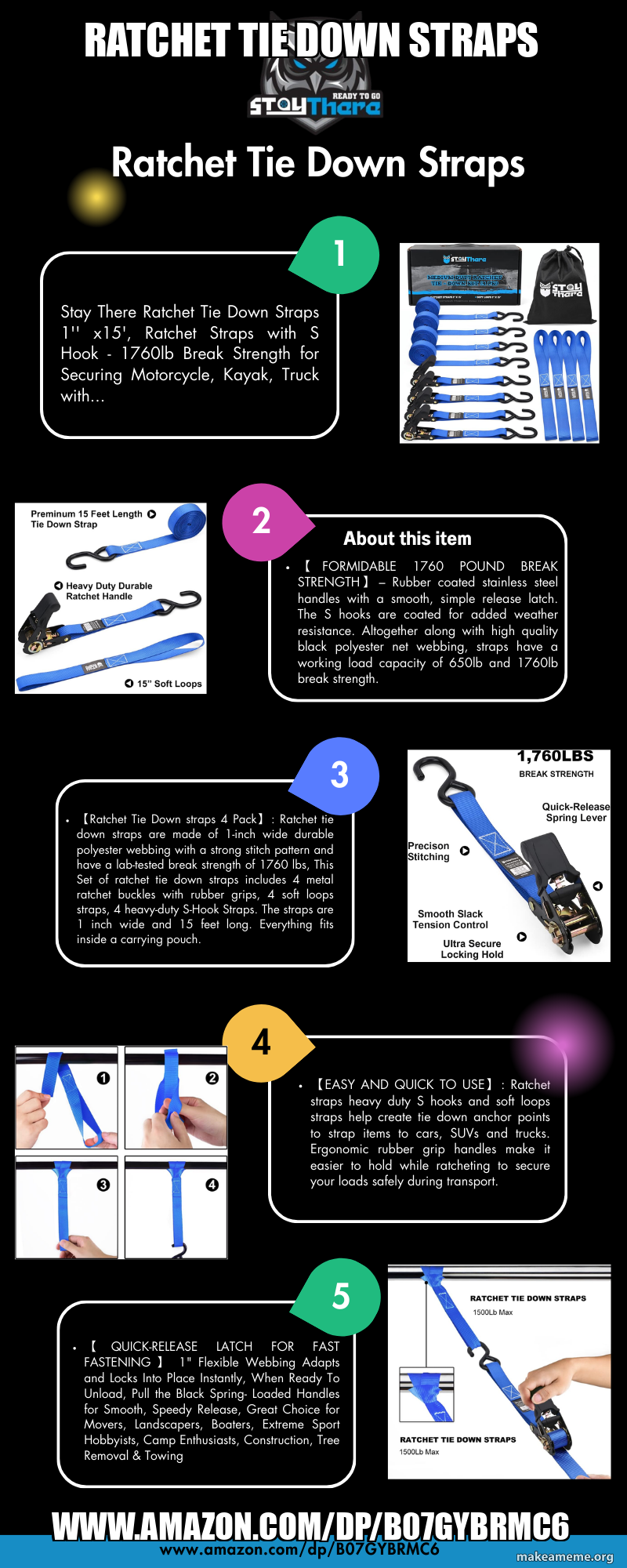 Ratchet Tie Down Straps www.amazon.com/dp/B07GYBRMC6 - 15 Feet Ratchet ...