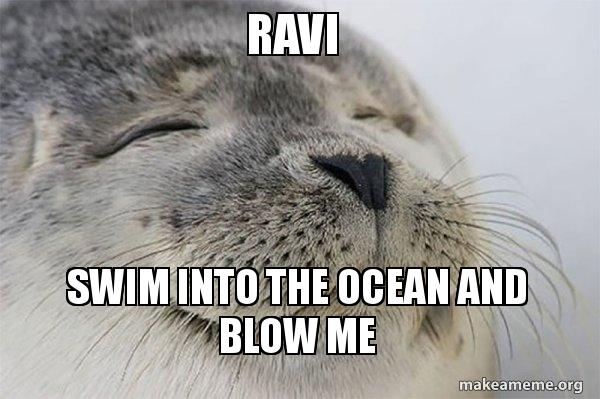 Ravi Swim into the ocean and blow me - Satisfied Seal Meme Generator
