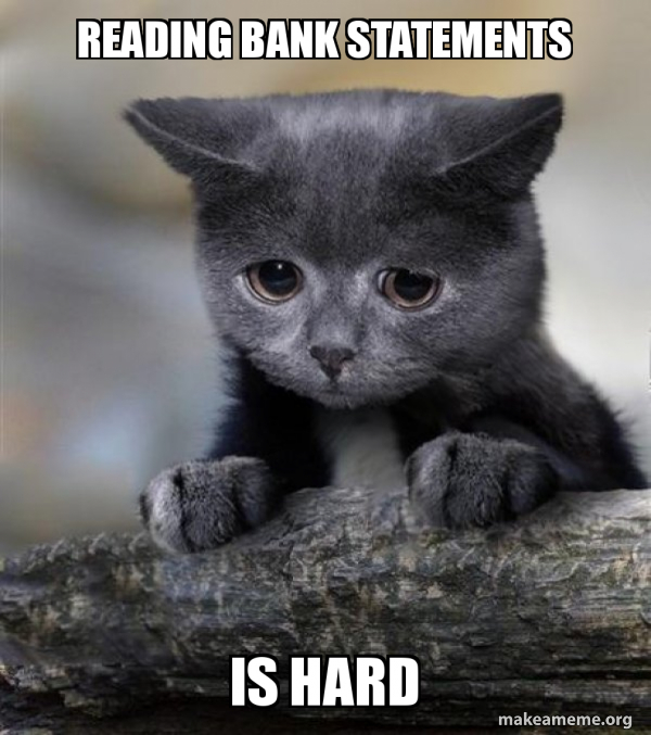 reading bank statements is hard - Confession Cat Meme Generator