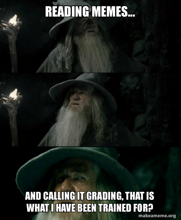 Reading memes... and calling it grading, That is what I have been ...