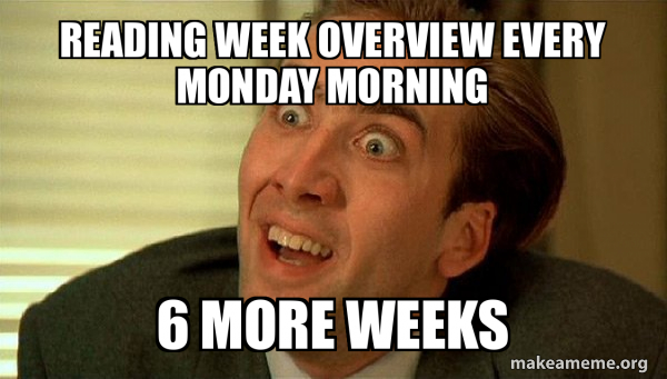 Reading Week Overview every Monday morning 6 more weeks - Sarcastic ...