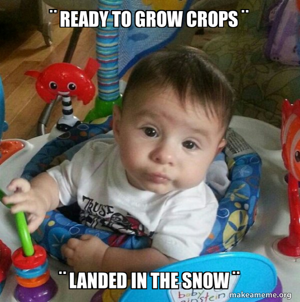 ¨ Ready to grow crops ¨ ¨ Landed in the snow ¨ - 'Whatever' Kid Meme ...