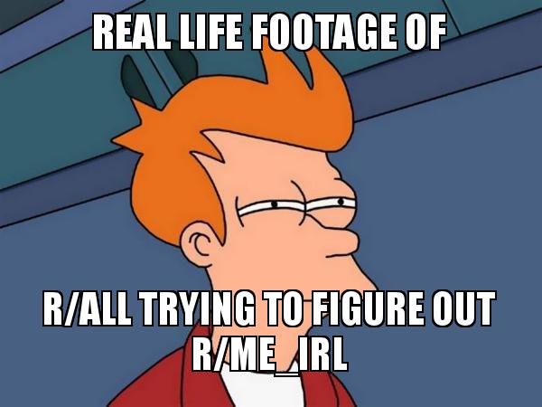 real life footage of r/all trying to figure out r/me_irl - Futurama Fry ...
