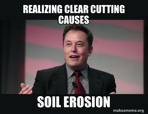 Realizing Clear Cutting causes soil erosion - Elon Musk Meme Generator