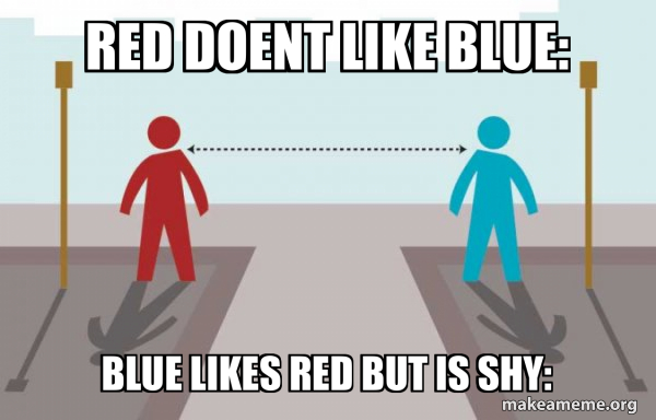 Red doent like blue: Blue likes red but is shy: - Coronavirus Social ...
