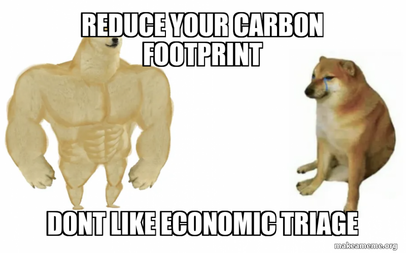 Reduce your carbon footprint Dont like economic triage Meme Generator