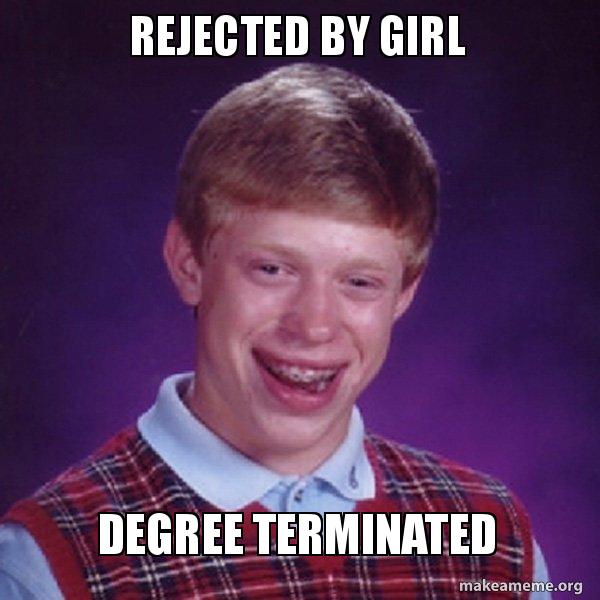 Rejected by girl Degree terminated - Bad Luck Brian Meme Generator