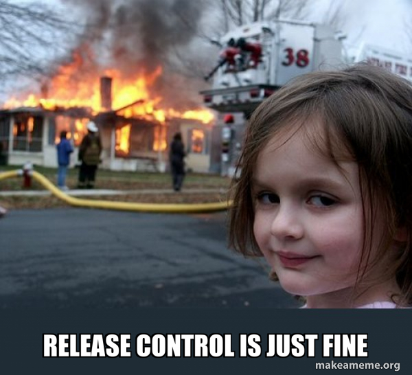 Release control is just fine - Disaster Girl Meme Generator