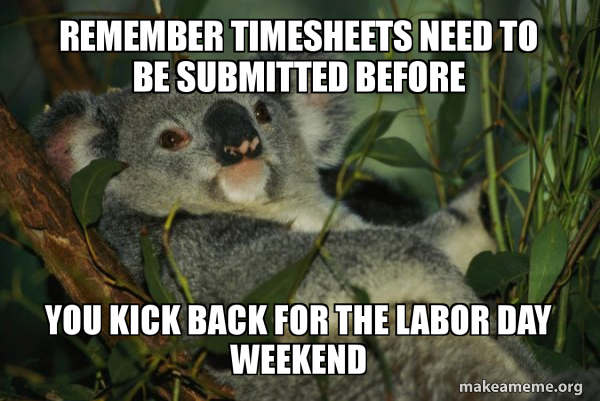 Remember Timesheets need to be submitted before you kick back for the ...