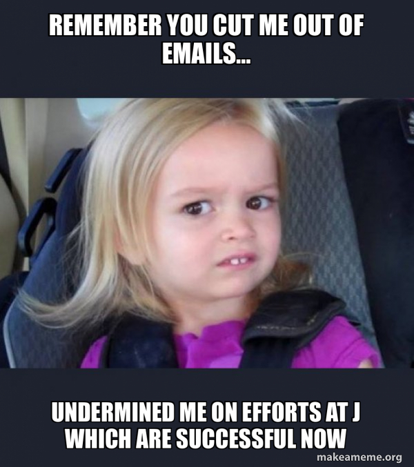 Remember you cut me out of emails... undermined me on efforts at J ...