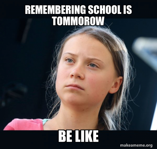 remembering school is tommorow be like - Greta Thunberg Meme Generator