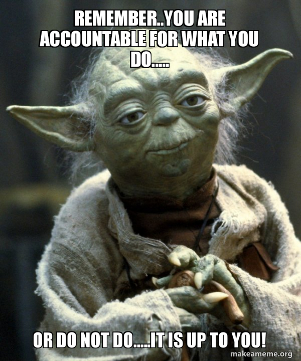 Remember..You are accountable for what you do..... Or do not do.....It ...