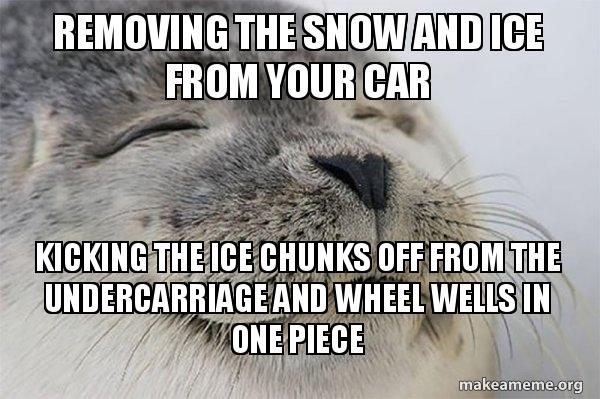 Removing the snow and ice from your car Kicking the ice chunks off from ...