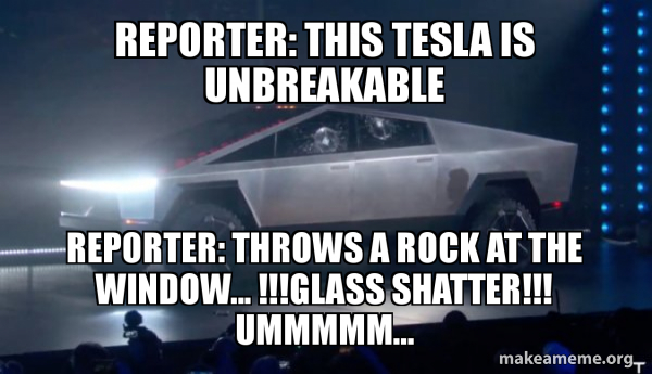 Reporter: This Tesla is UNBREAKABLE Reporter: Throws a rock at the ...