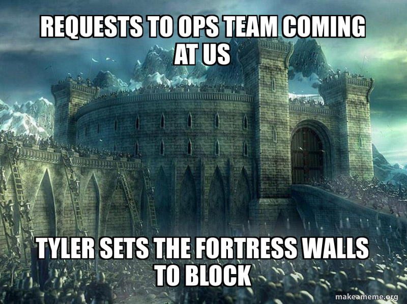 Requests to Ops team coming at us Tyler sets the Fortress walls to ...
