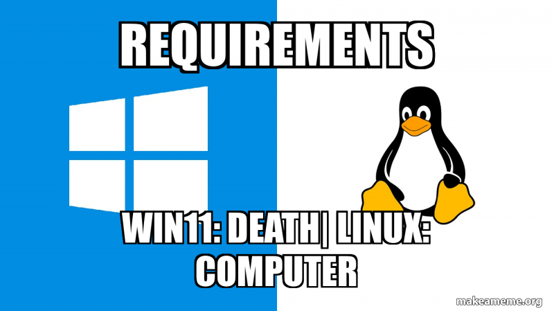 Requirements Win11: Death| Linux: Computer - Linux vs Windows Meme ...