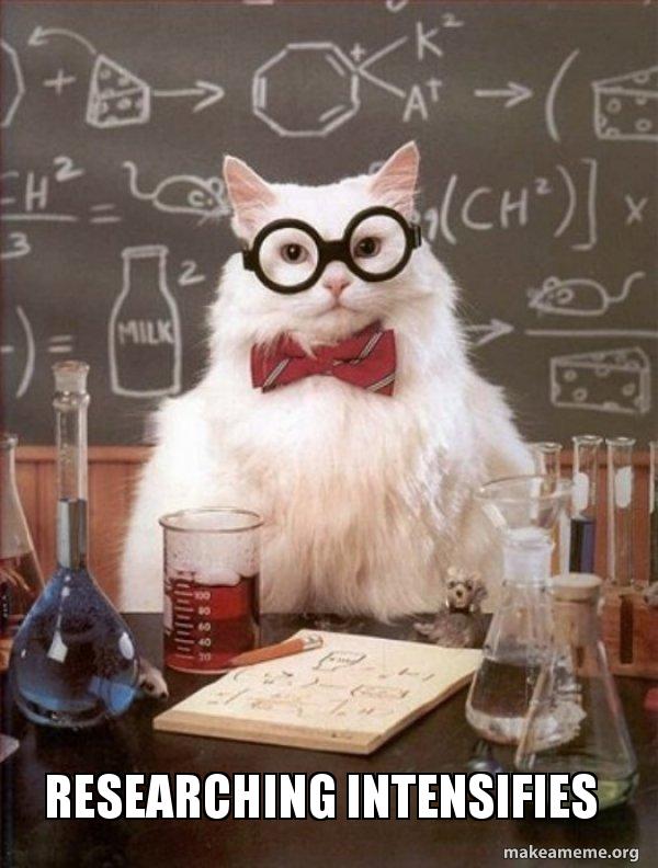 Researching intensifies - Chemistry Cat Meme Generator