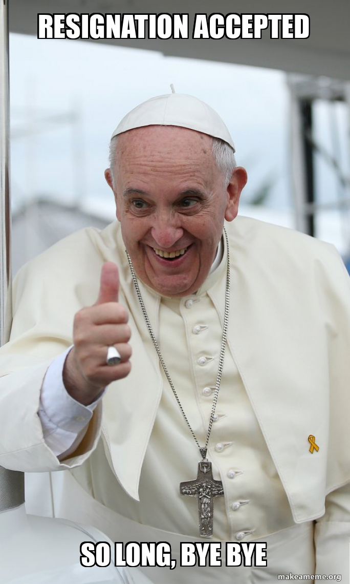 Resignation accepted So long, bye bye - Pope Francis Meme Generator