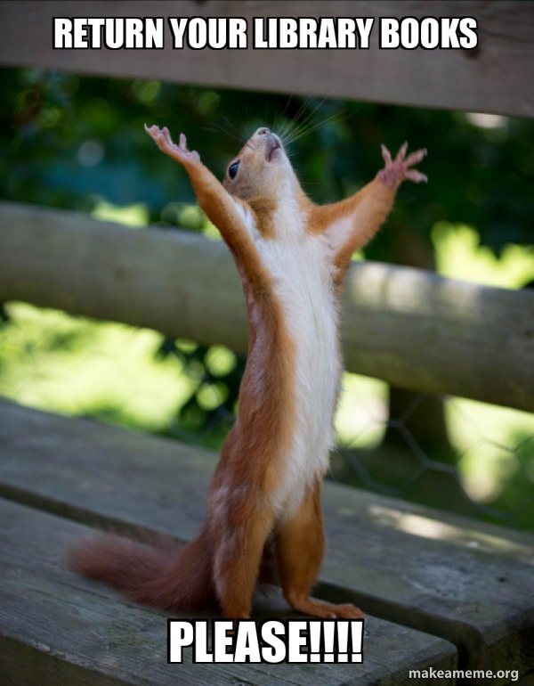 Return your library books please!!!! - Happy Squirrel Meme Generator