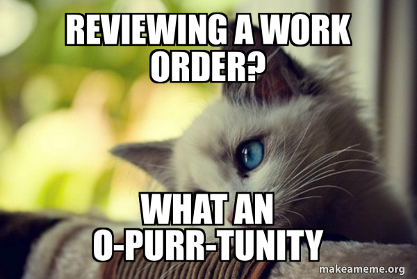 reviewing a work order? what an o-purr-tunity - First World Cat ...