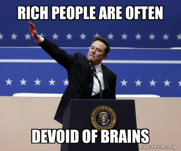Rich people are often devoid of brains - Nazi Elon Meme Generator