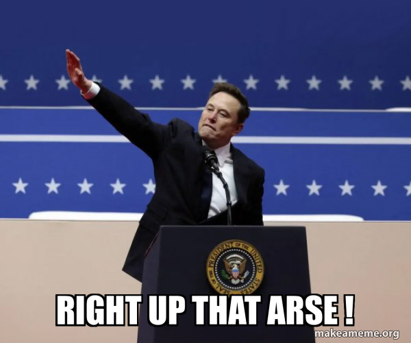 right up that arse ! - Nazi Elon Meme Generator