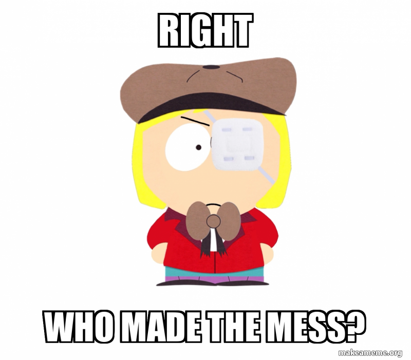 RIGHT WHO made the mess? Meme Generator