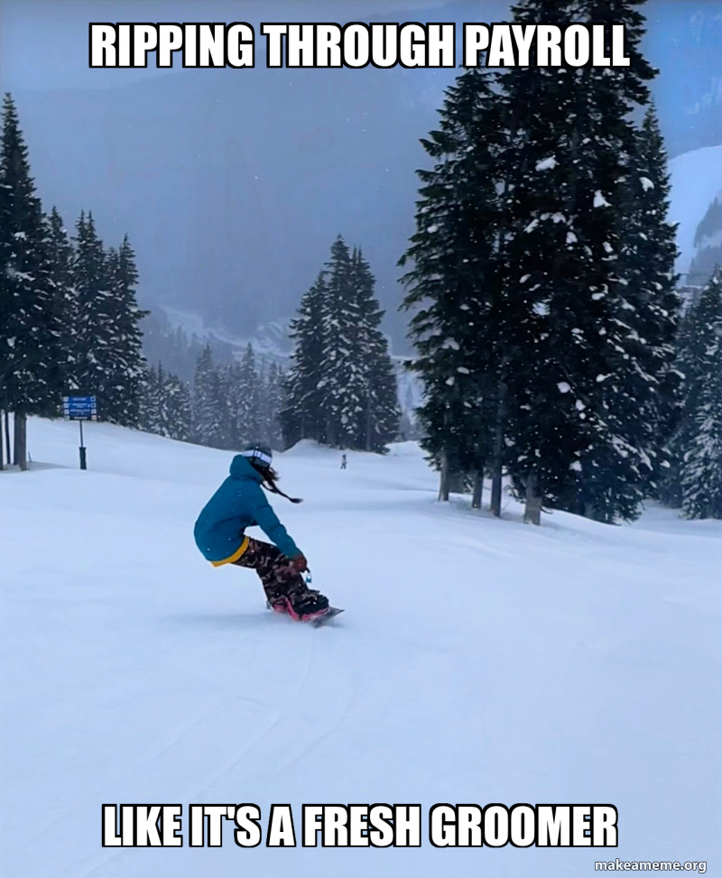 ripping through payroll like it's a fresh groomer Meme Generator