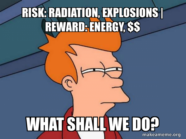 Risk: radiation, explosions | Reward: energy, $$ What shall we do ...