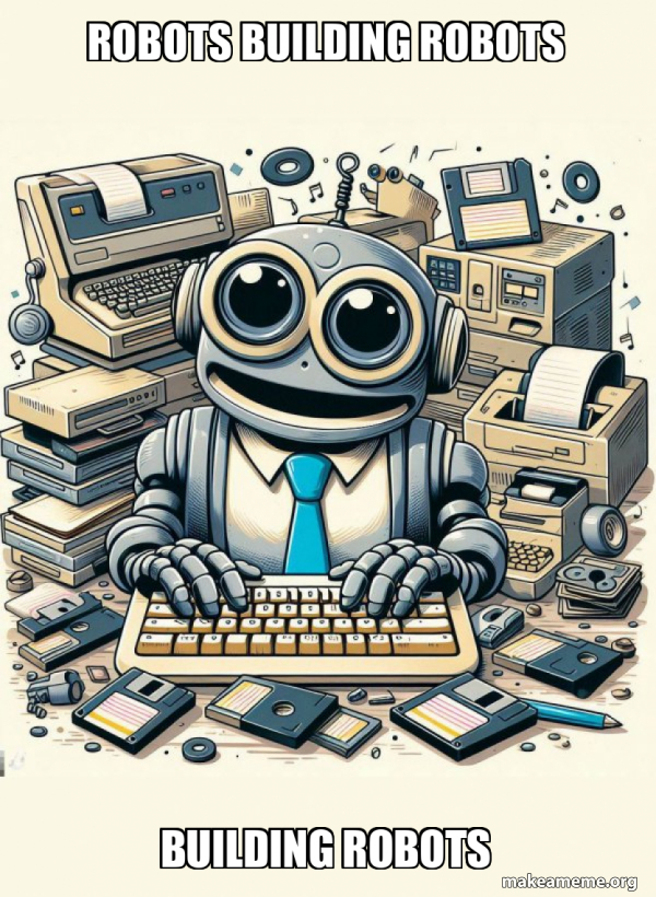 robots building robots building robots - Ai Meme Generator