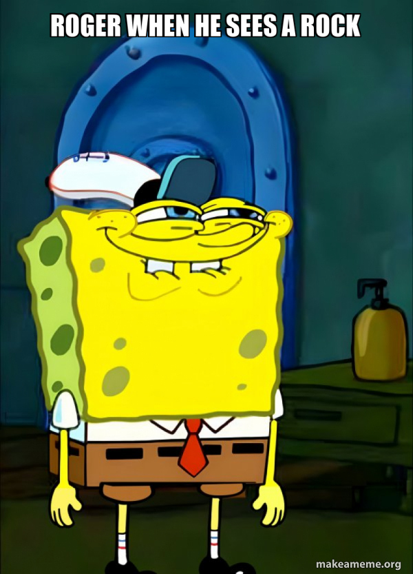 roger when he sees a rock - SpongeBob Grin Meme Generator