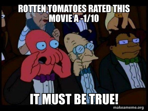 Rotten Tomatoes rated this movie a -1/10 It must be true! - Your meme ...