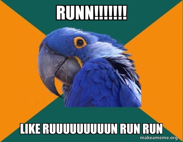 runn!!!!!!! like ruuuuuuuuun run run - Paranoid Parrot Meme Generator
