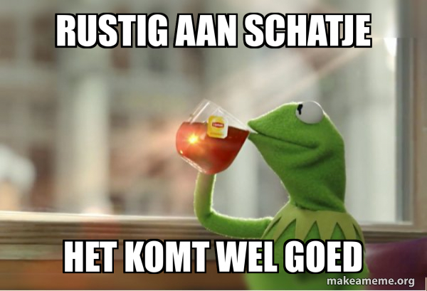 rustig aan schatje het komt wel goed - Kermit Drinking Tea Meme Generator