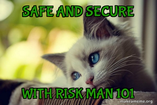 safe and Secure with risk man 101 - First World Cat Problems Meme Generator