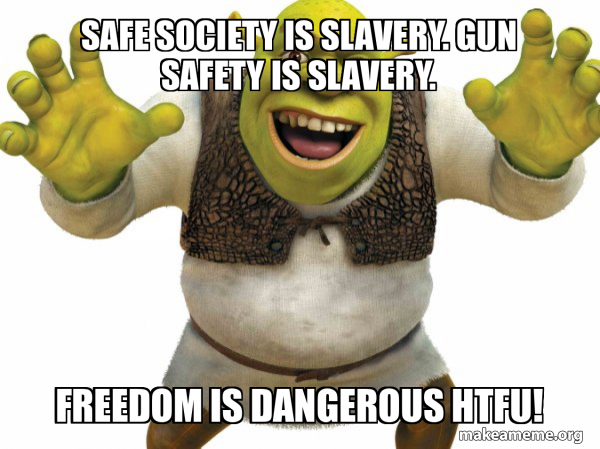 Safe society is slavery. Gun safety is slavery. Freedom is dangerous ...