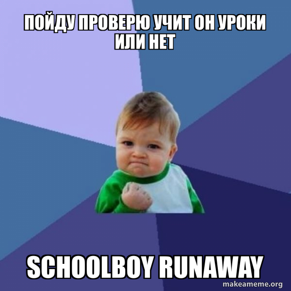 Пойду проверю учит он уроки или нет SCHOOLBOY RUNAWAY - Success Kid ...