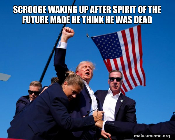Scrooge waking up after Spirit of the Future made he think he was dead ...