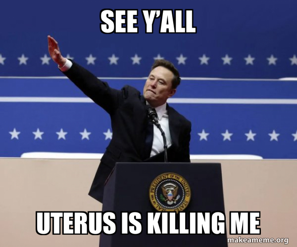 See y’all Uterus is killing me - Nazi Elon Meme Generator