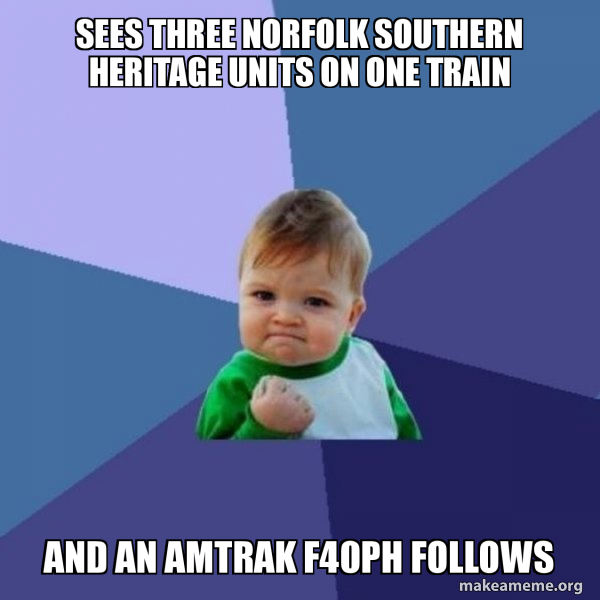 Sees three Norfolk Southern heritage units on one train and an Amtrak ...